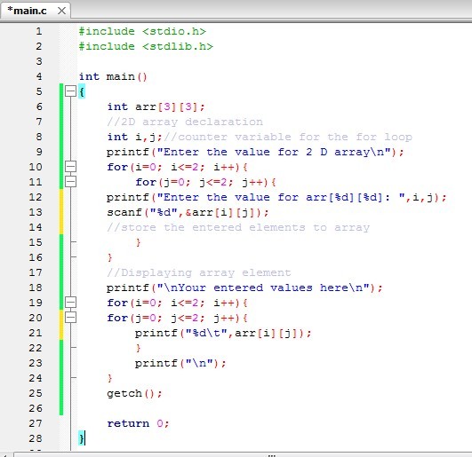 Two Dimensional Array in C language - Code for Java c