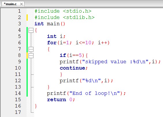 Continue statement in C programming Language - Code for Java c