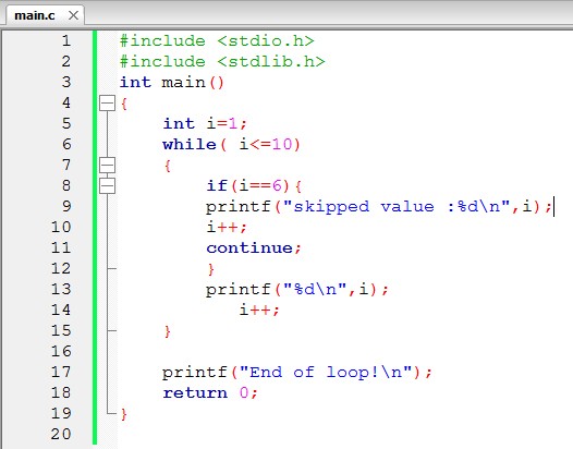 Continue statement in C programming Language - Code for Java c