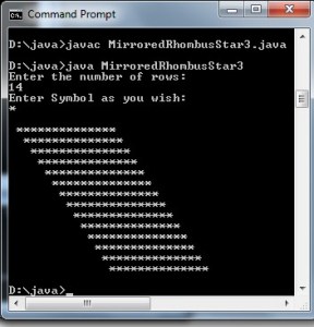 Java program: Print Mirrored Rhombus star pattern - Code for Java c