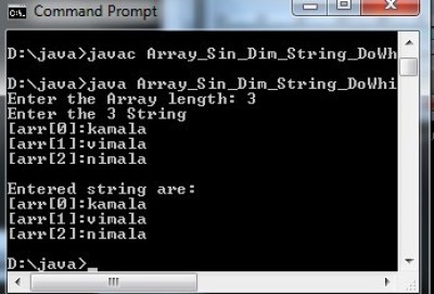 How to accept array input and print in Java using do-while loop - Code for Java c