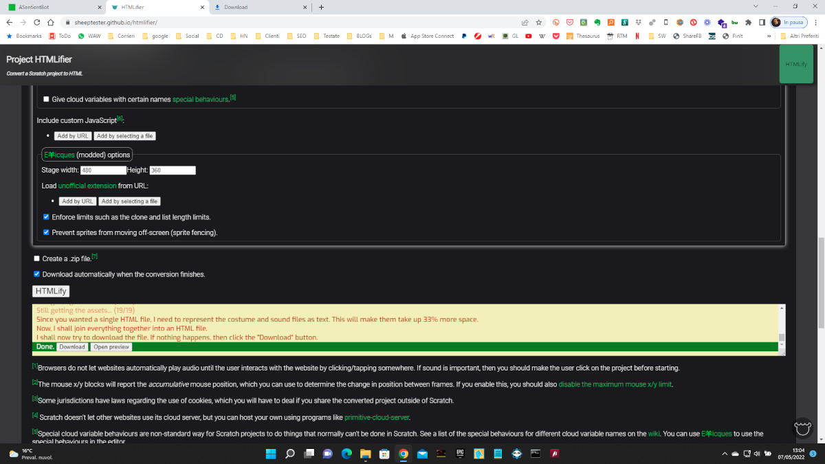 Visualizzare Scratch in una pagina HTML (senza bordi bianchi!) - CoderDojo Perugia