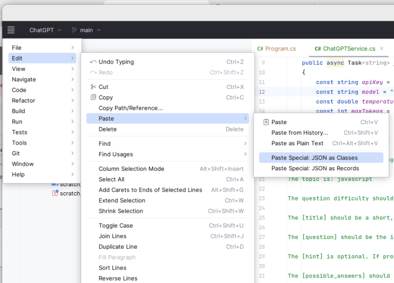 How To: Create C# Classes From JSON In JetBrains Rider - Code Review Videos
