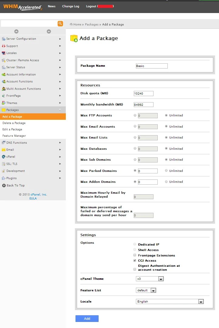 How to create a Package in Web Host Manager (WHM) Control Panel? - CodeSteps