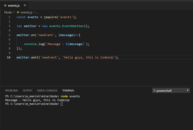 How to Create Custom Event with Example | Node.js | Codez Up