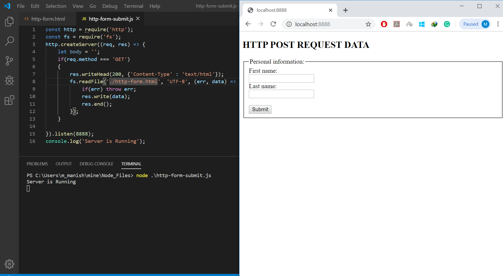 Submit Form Data using POST Request in NodeJs | Codez Up