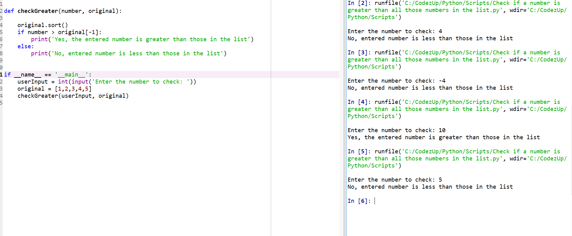 Check If A Number Is Greater Than All Those Numbers In The List Python