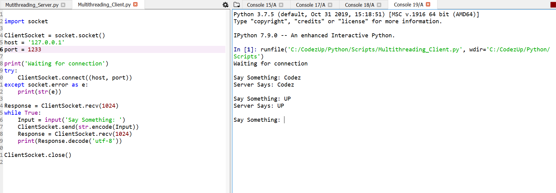 Socket Server with Multiple Clients | Multithreading | Python