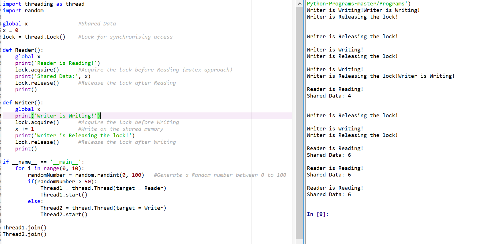 Python Program For Reader Writer Problem Mutex Codez Up