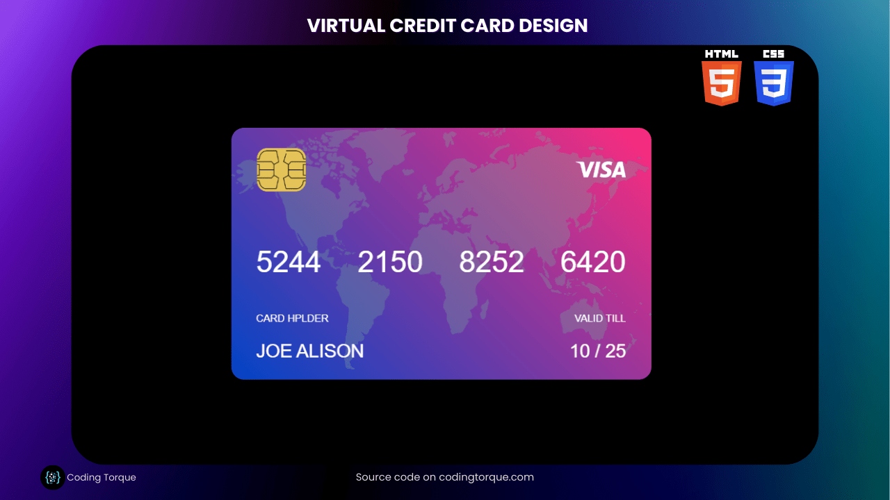 Virtual Credit Card Design Using Html And Css Coding Torque