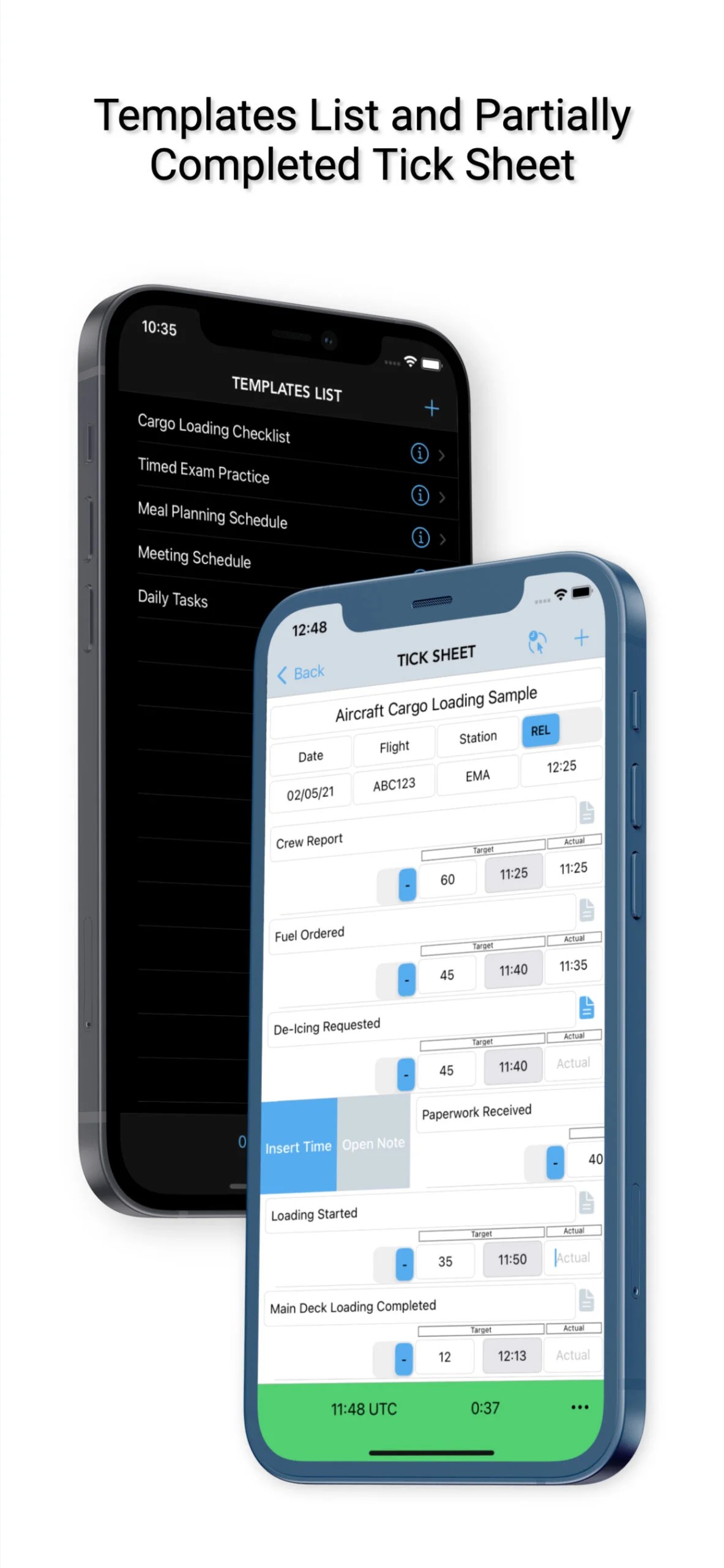 Templates List & Partially Completed Tick Sheet – Cold Arid Code