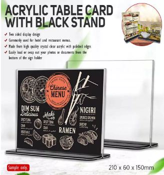 Acrylic Table Card With Black Stand (150mm X 210mm) T-637 H - Comcard