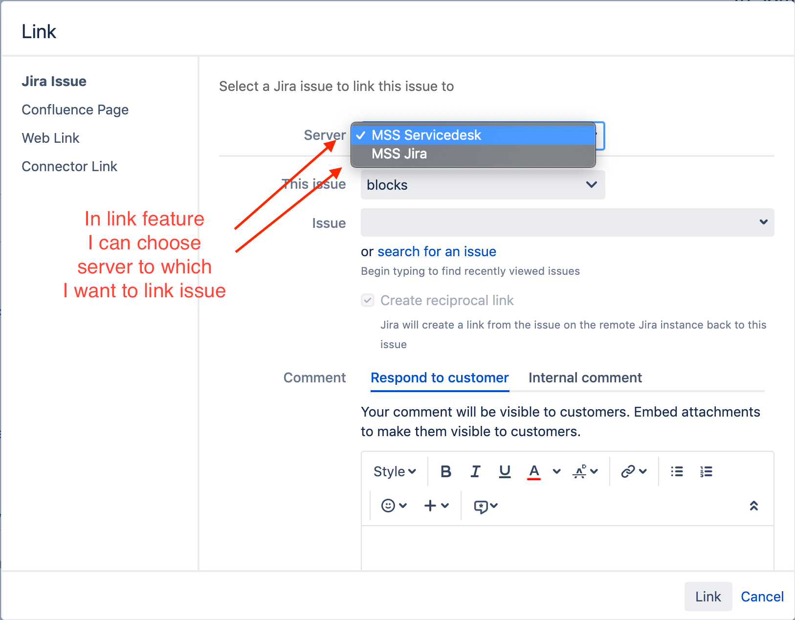 Create Linked Issue Feature Across Jira Servicedes