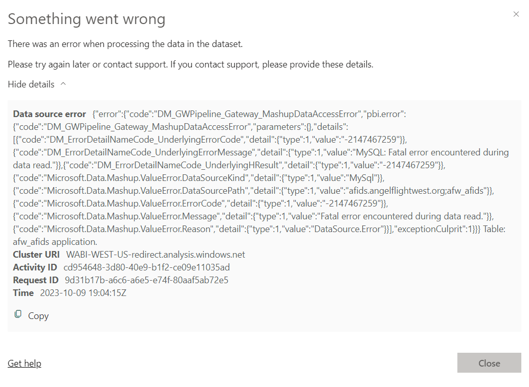 Solved Fatal Error Encountered During Data Read Microsoft Fabric