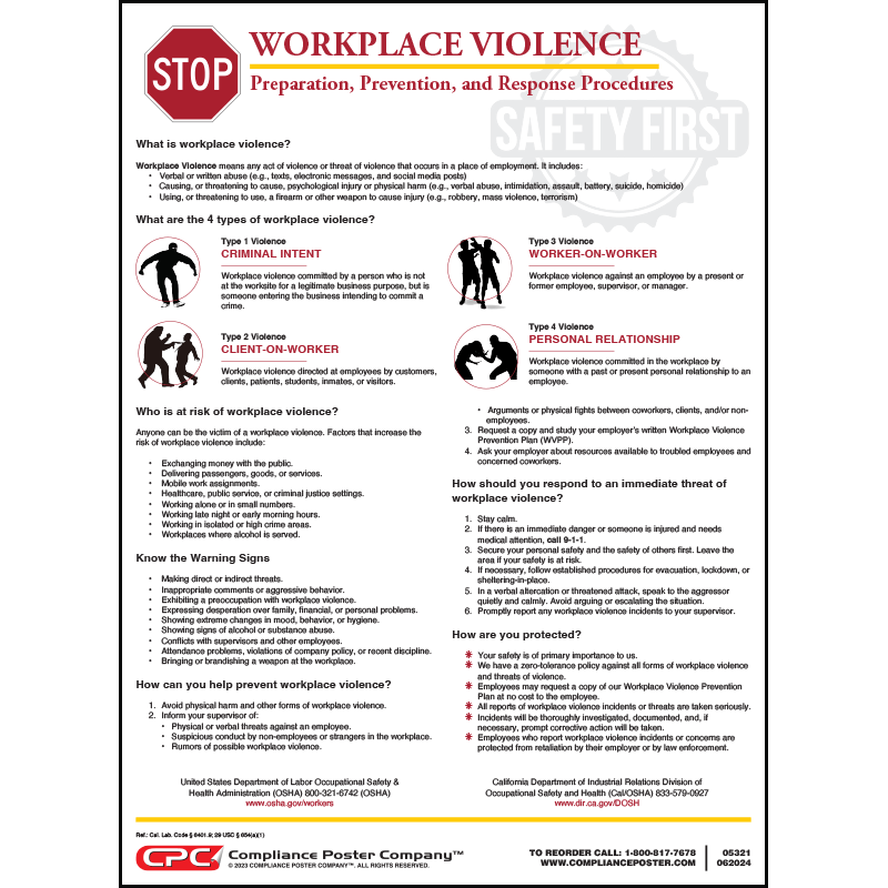 California Workplace Violence Poster Compliance Poster Company
