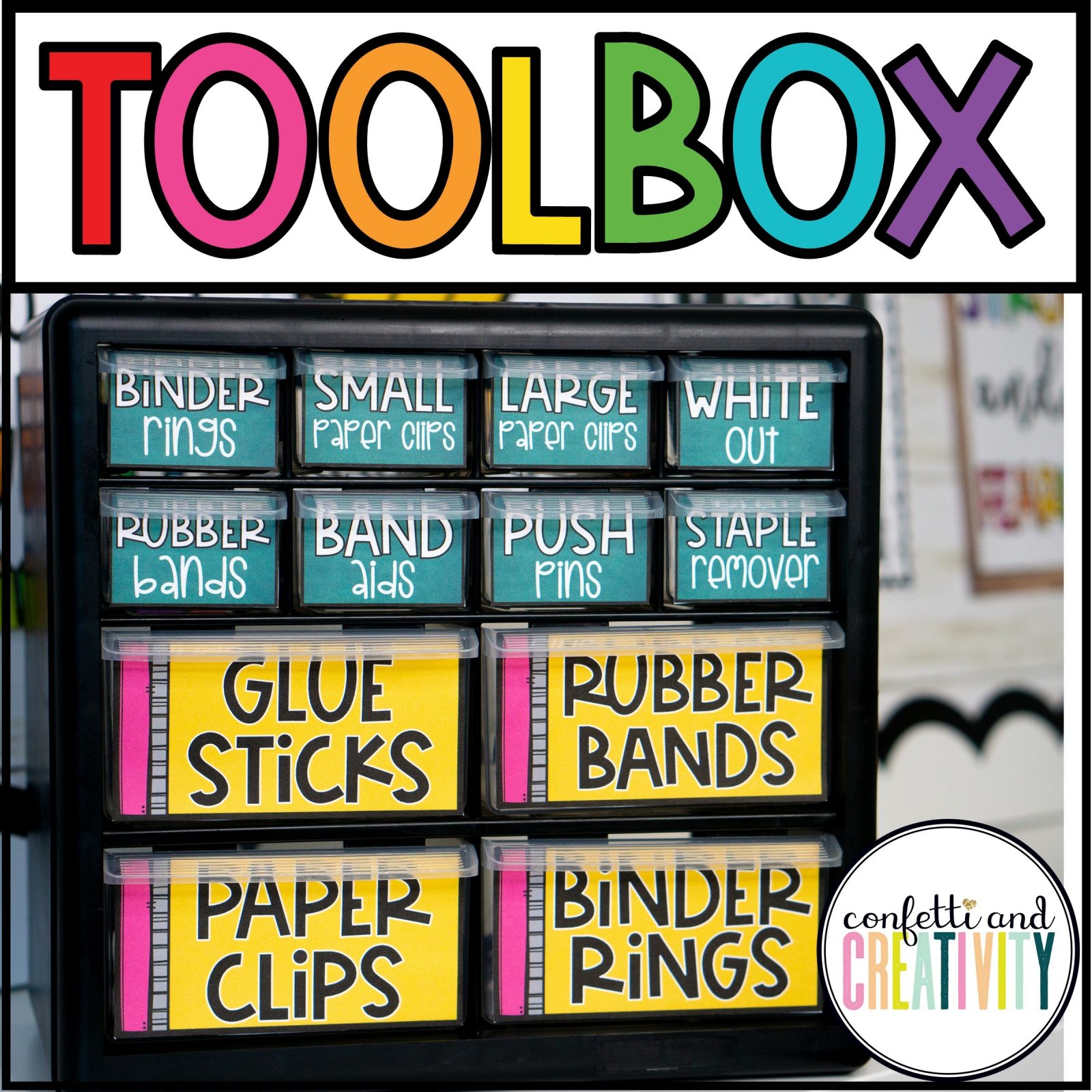 Bright Vintage Vibes Teacher Toolbox Labels | Confetti & Creativity