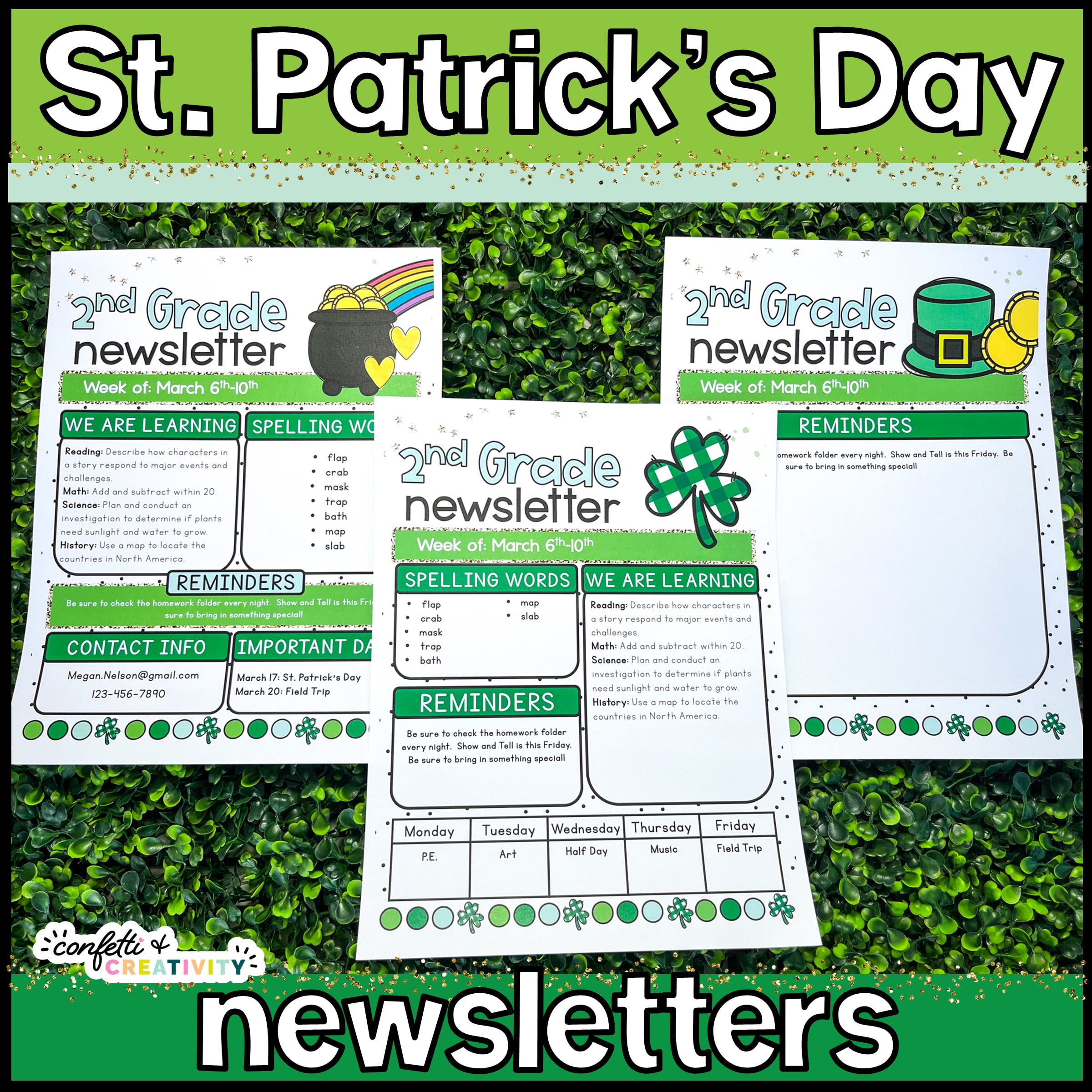 St. Patrick's Day Newsletter Templates | Confetti & Creativity