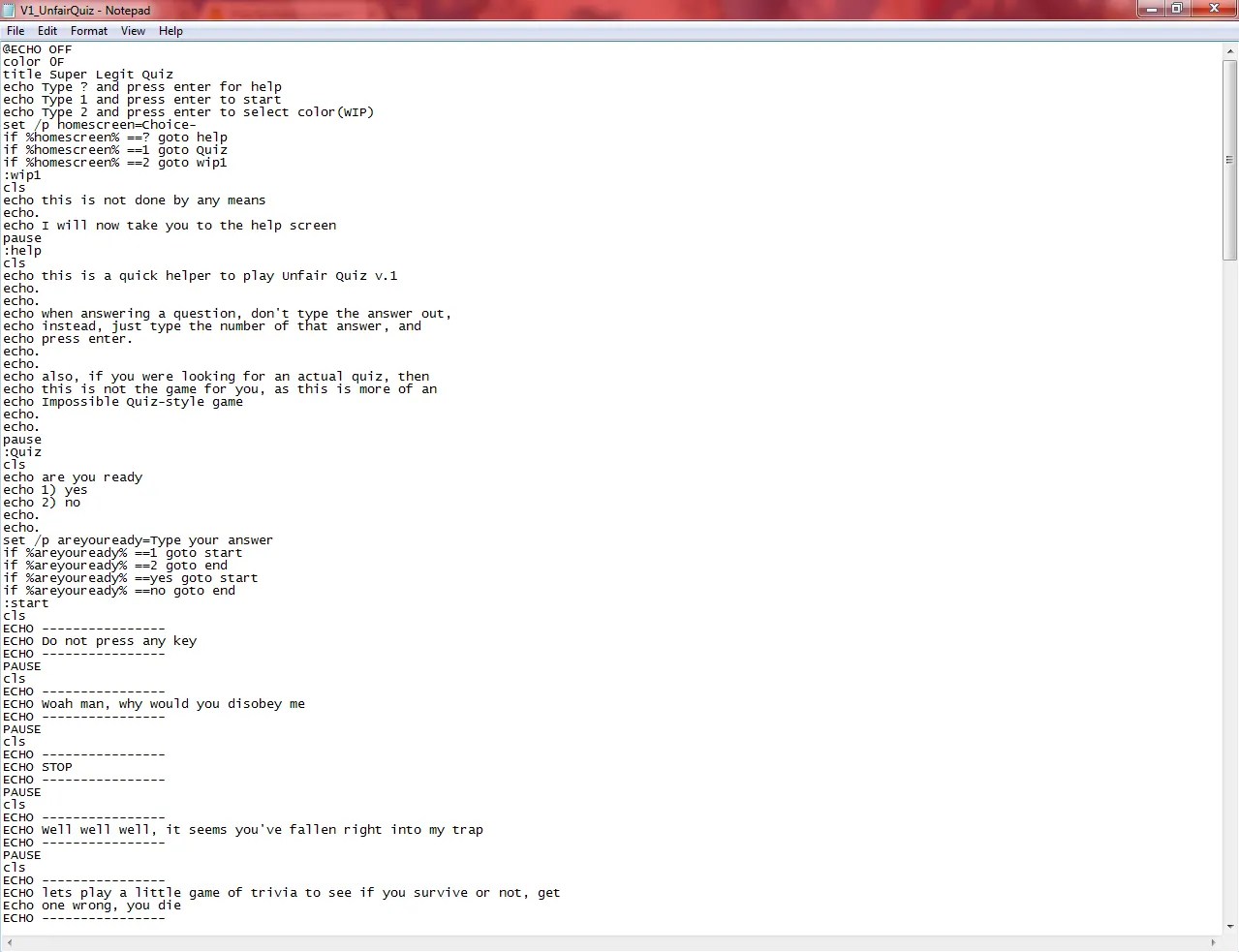 How To Make A Simple Batch Trivia Game 7 Steps Instructables