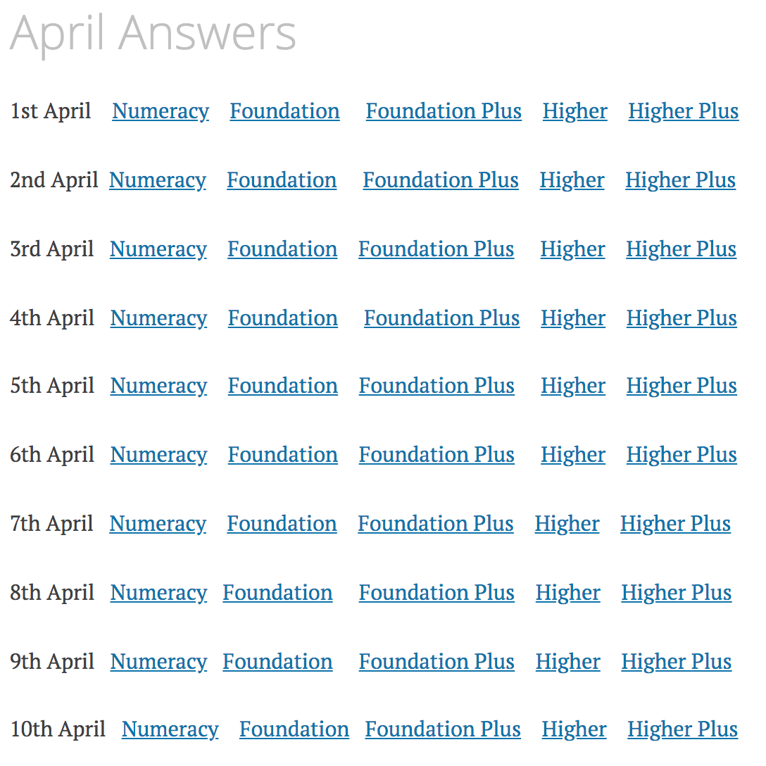 April Answers – Corbettmaths