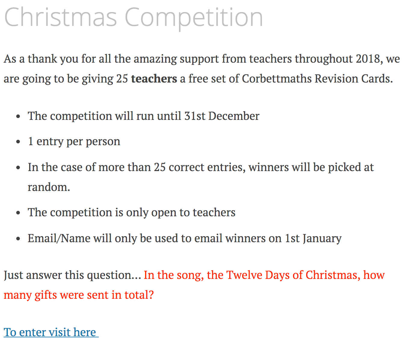 Christmas Competition – Corbettmaths