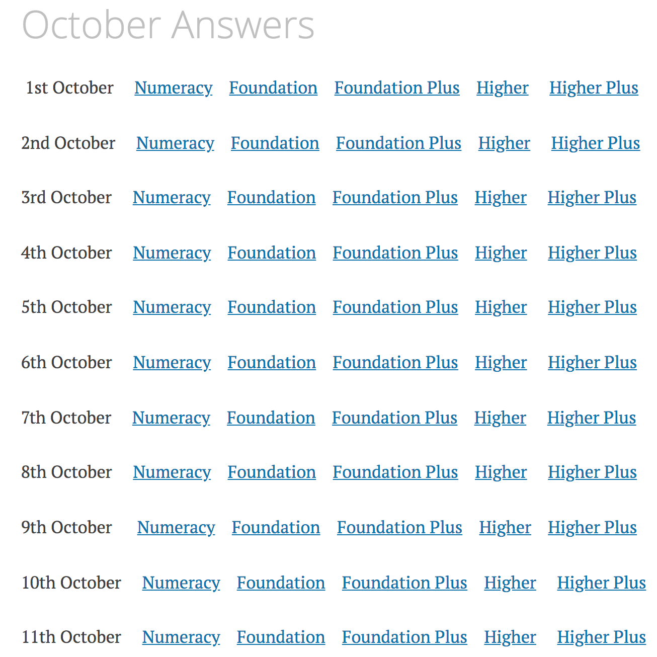 October Answers – Corbettmaths