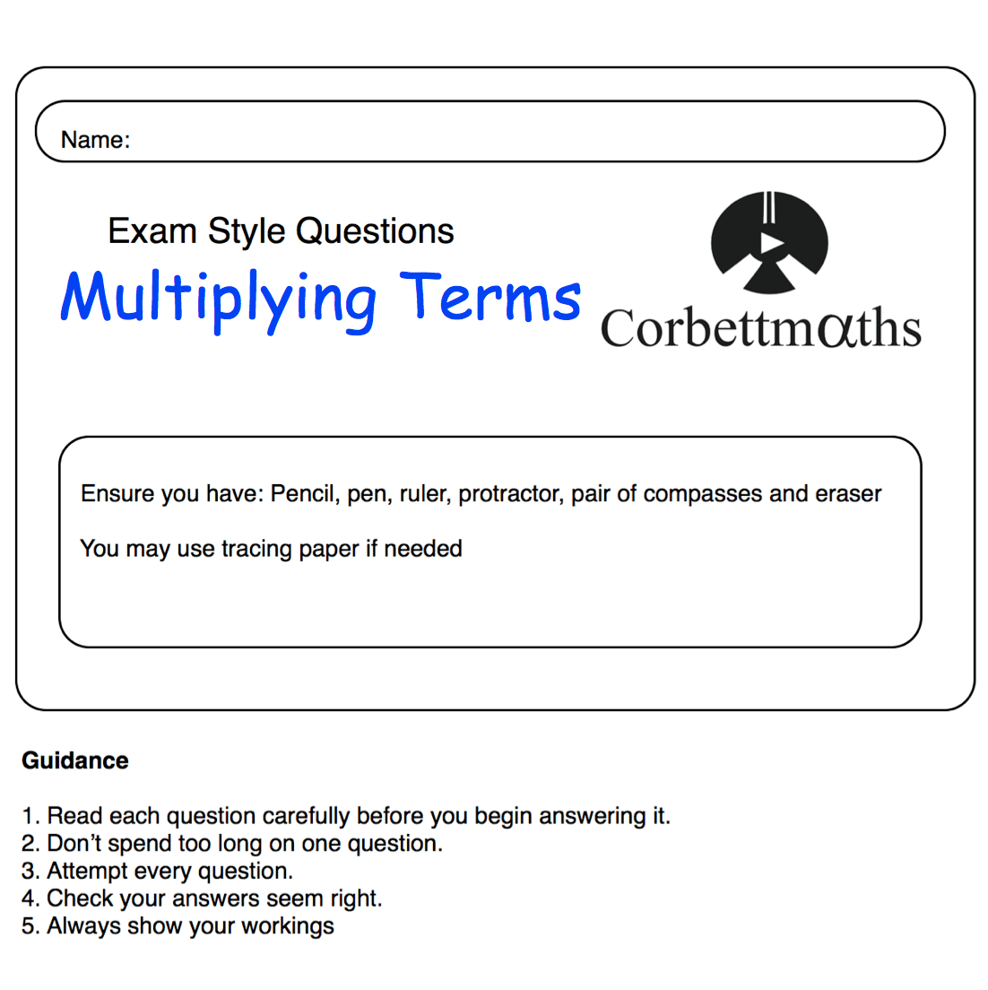 Multiplying Terms Practice Questions – Corbettmaths