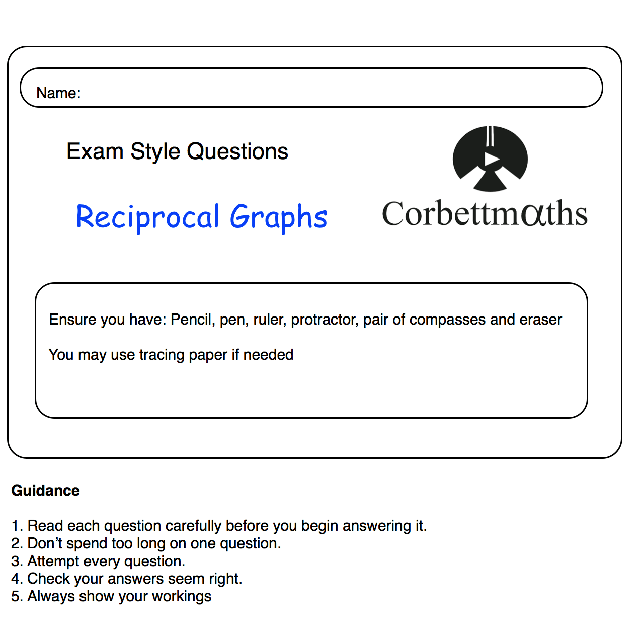 Reciprocal Graphs Practice Questions – Corbettmaths