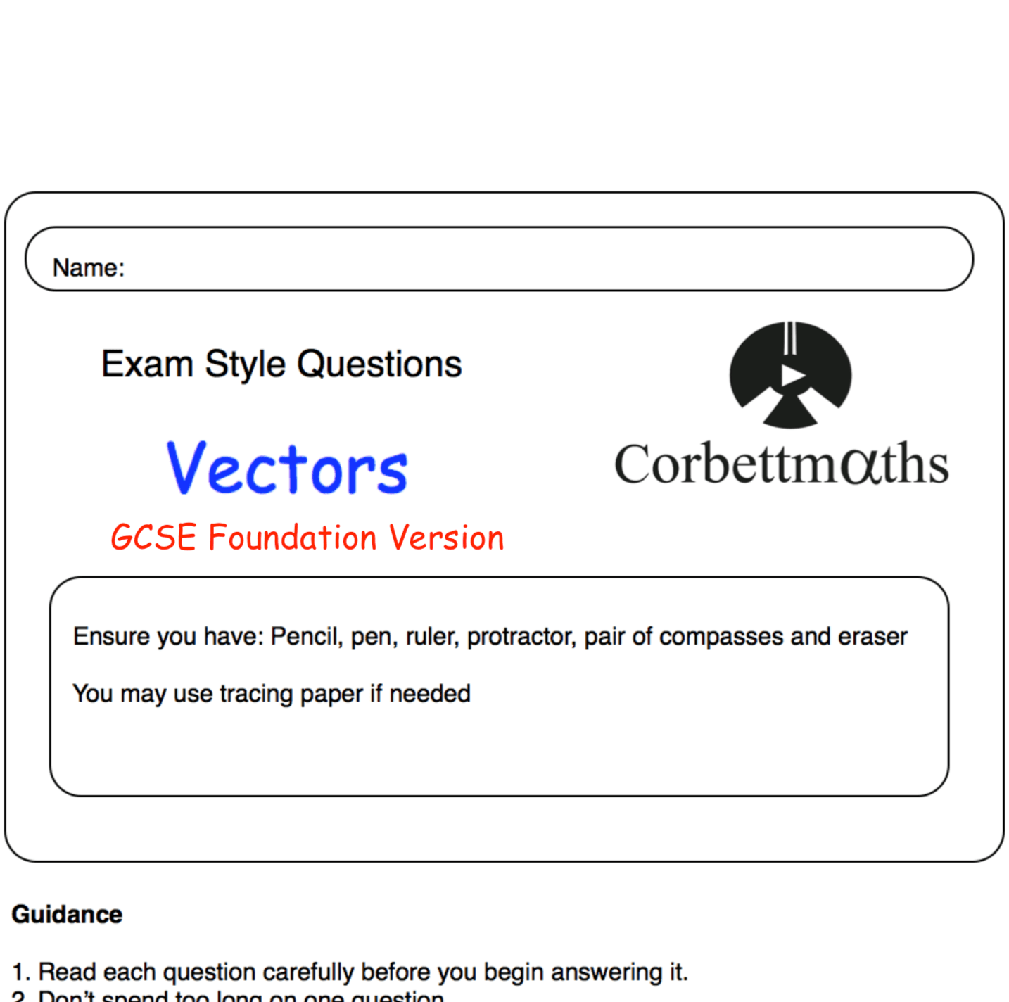 Vectors Questions (Foundation) – Corbettmaths