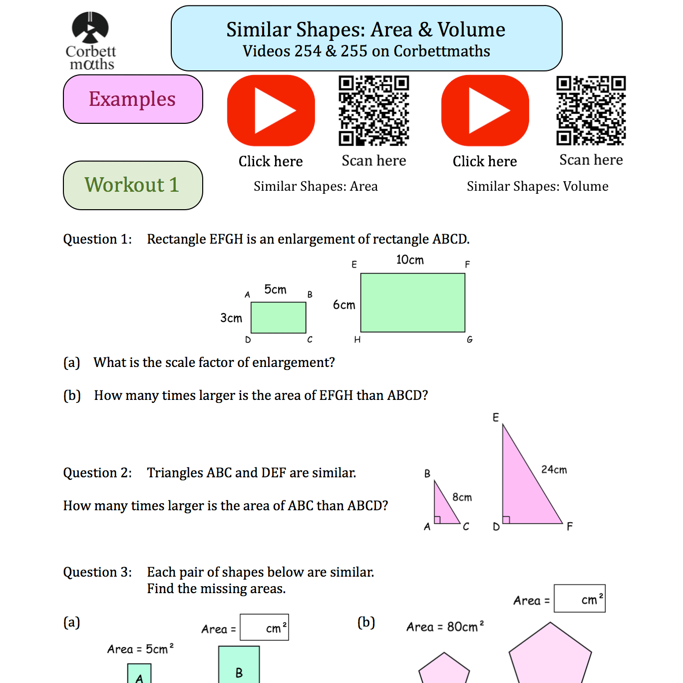 Similar Shapes Area Volume Textbook – Corbettmaths
