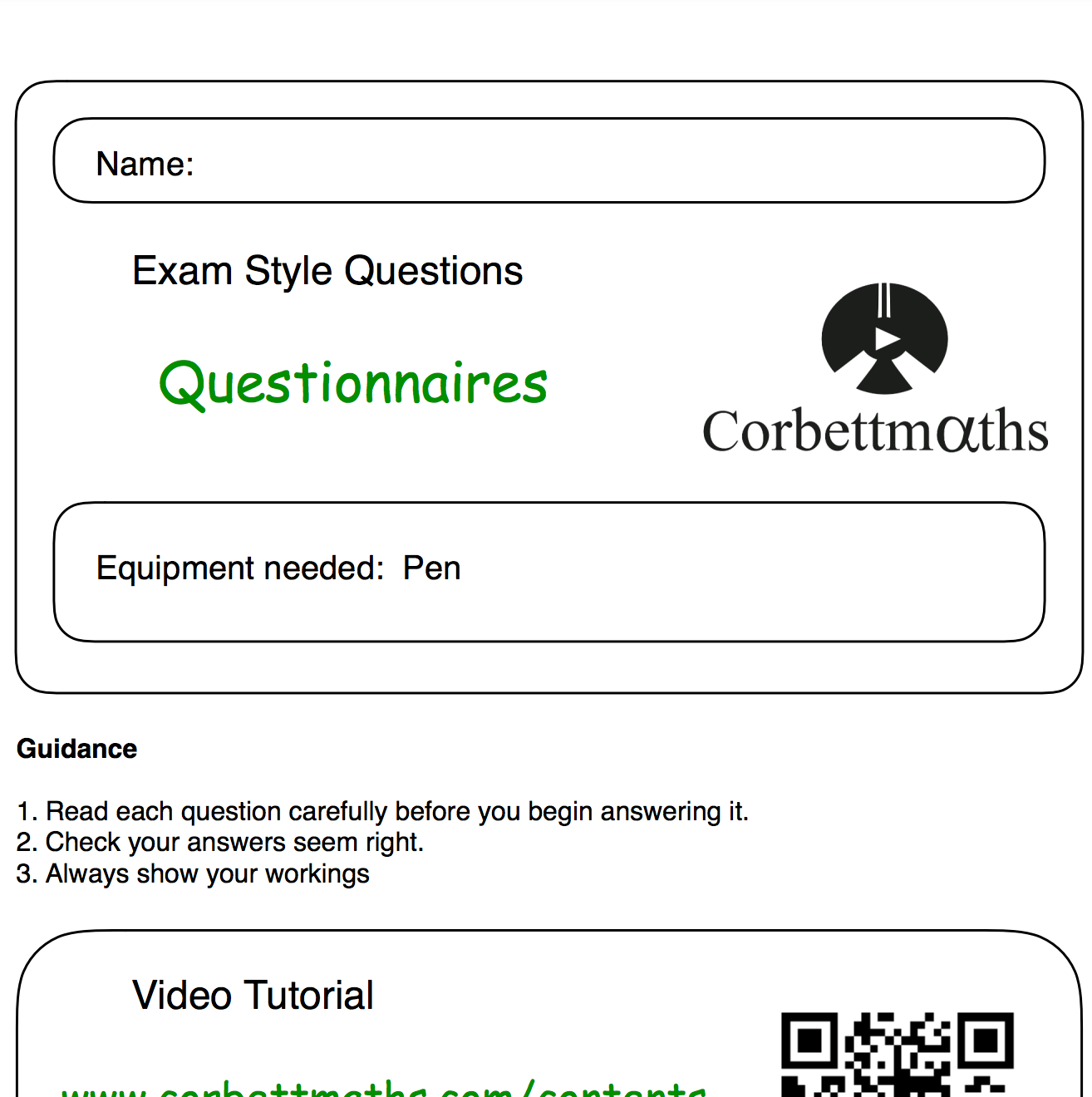 Questionnaires Practice Questions - Corbettmaths