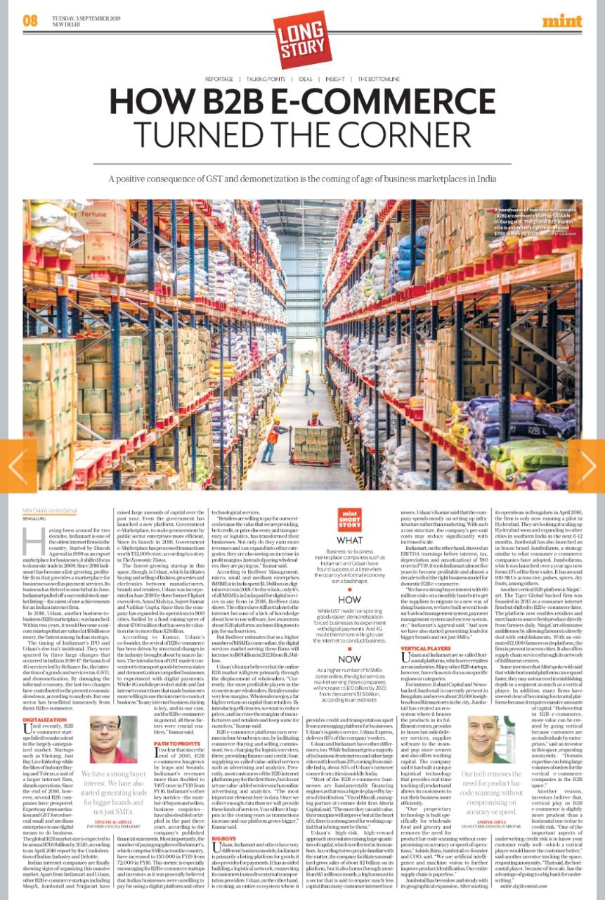 How B2B e-commerce turned the corner | LiveMint - IndiaMART