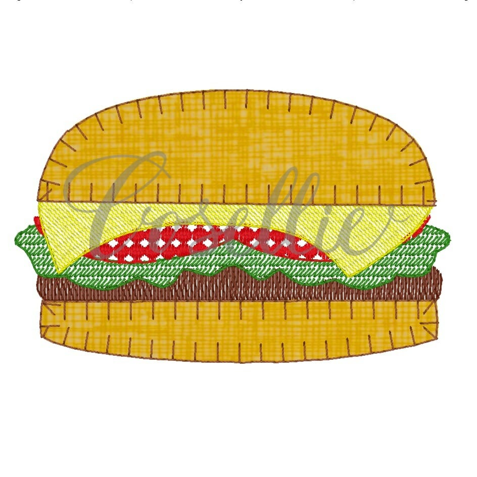 Cheeseburger applique embroidery design | Embroidery design | Cosellie