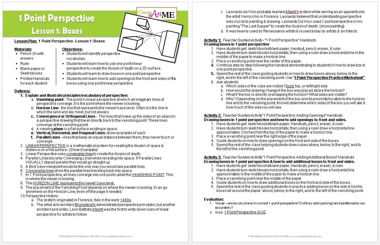 1 Point Perspective Lesson Plan 1: Boxes - Create Art with ME