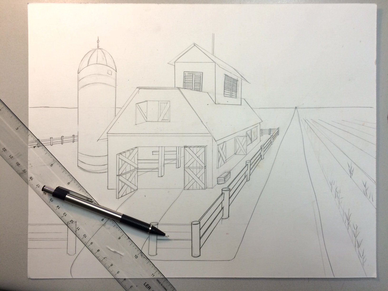One Point Perspective Barn Watercolor Painting Lesson - Create Art with ME