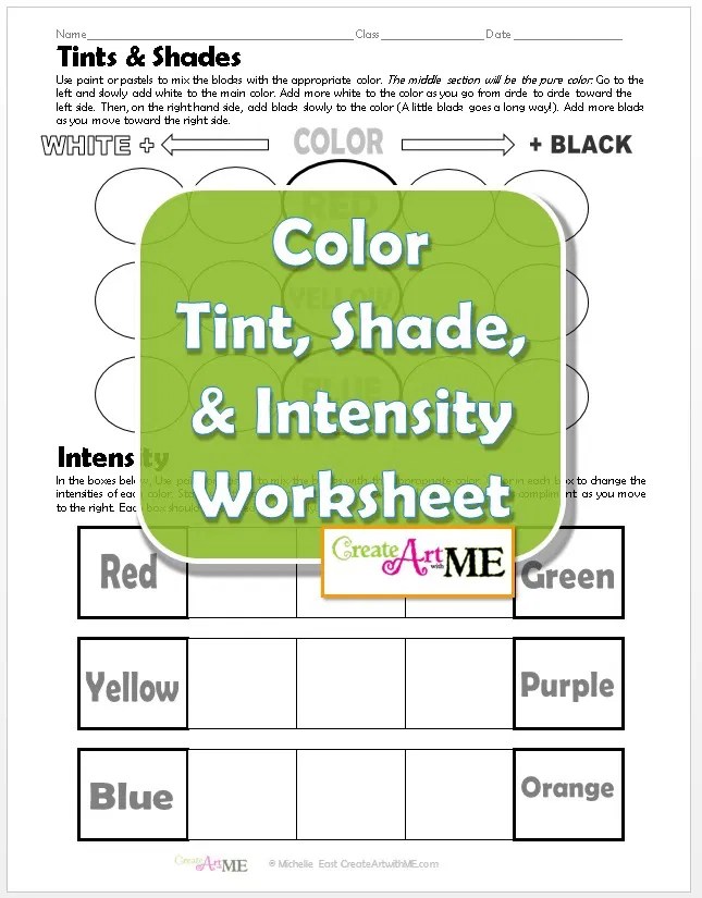 Color Tint, Shade & Intensity Worksheet - Create Art with ME