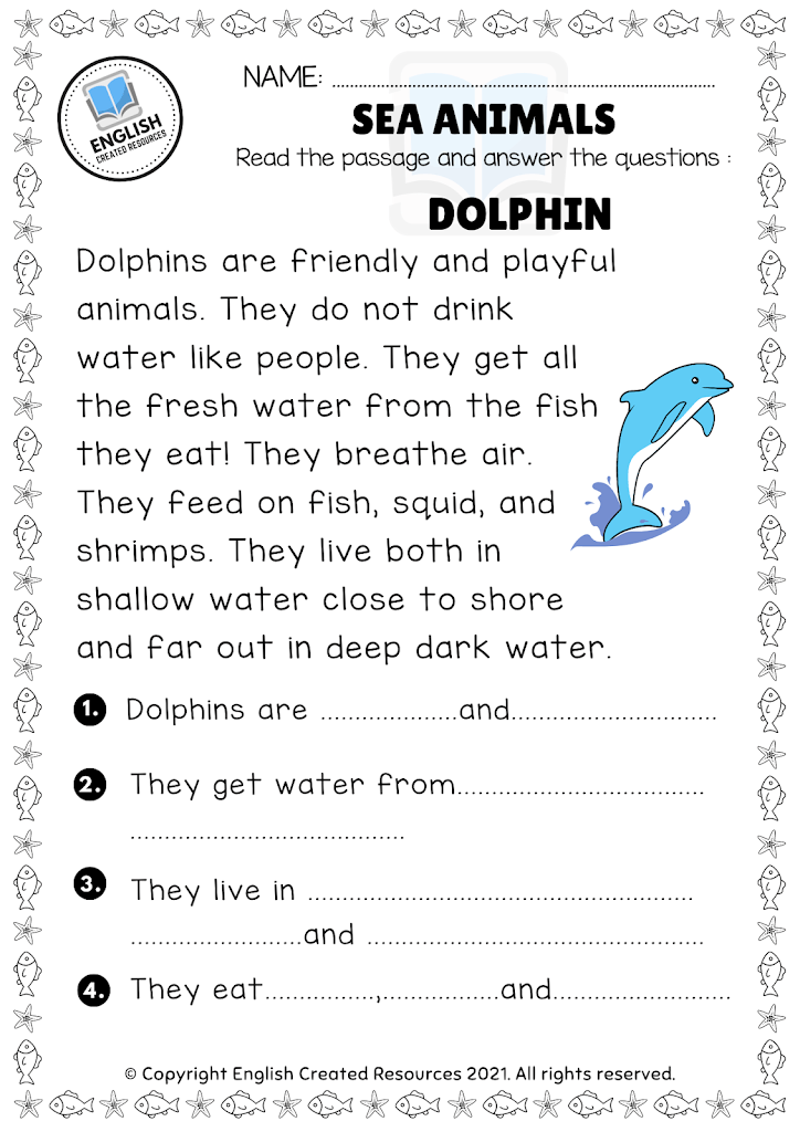 Sea Animals Reading Comprehension - English Created Resources