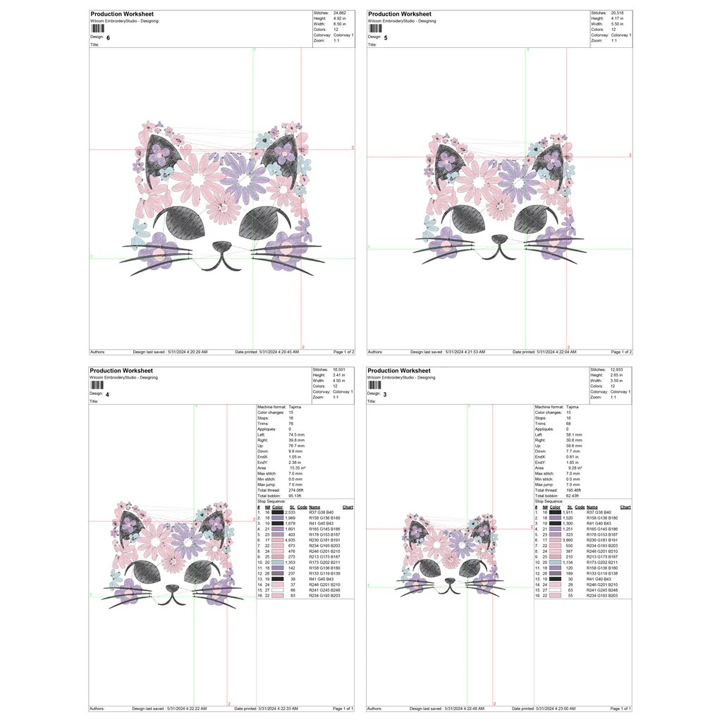 Flower Pattern Cat Face Machine Embroidery Digital Machine Embroidery