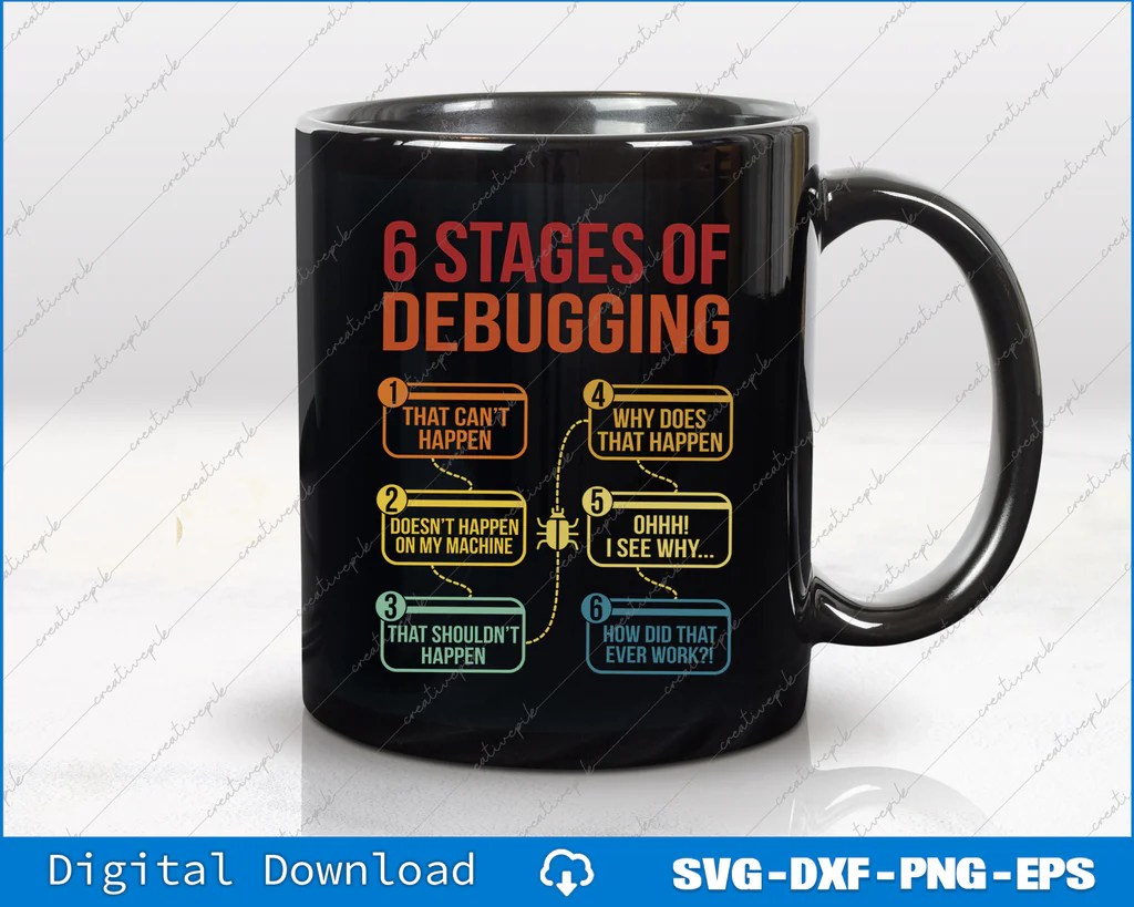 6 Stages Of Debugging Full Stack Coder Software Developer Svg File