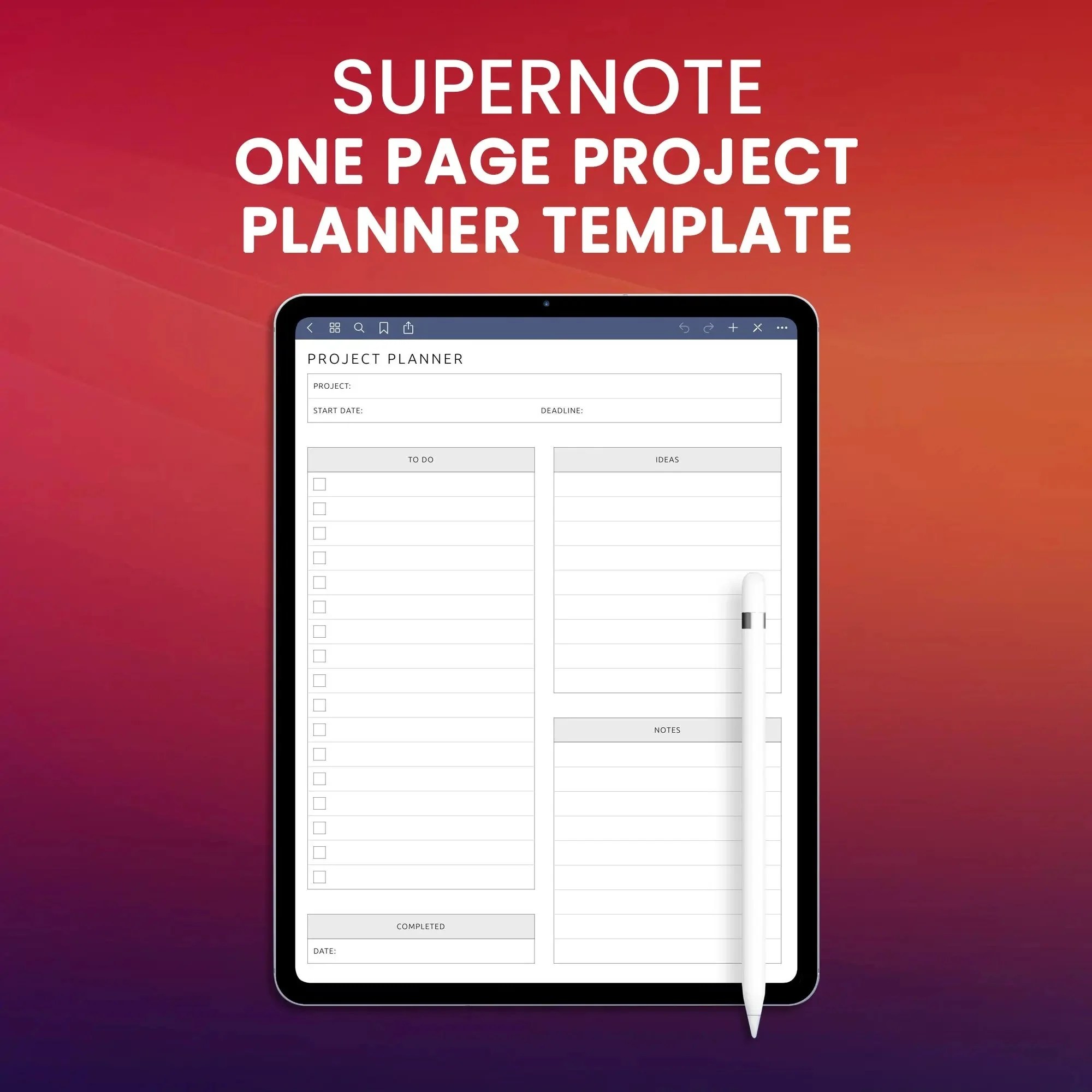 Supernote One Page Project Planner Template Creativerino