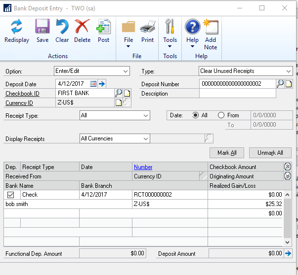 Clearing Unused Receipts in Dynamics GP - Step-by-Step Guide