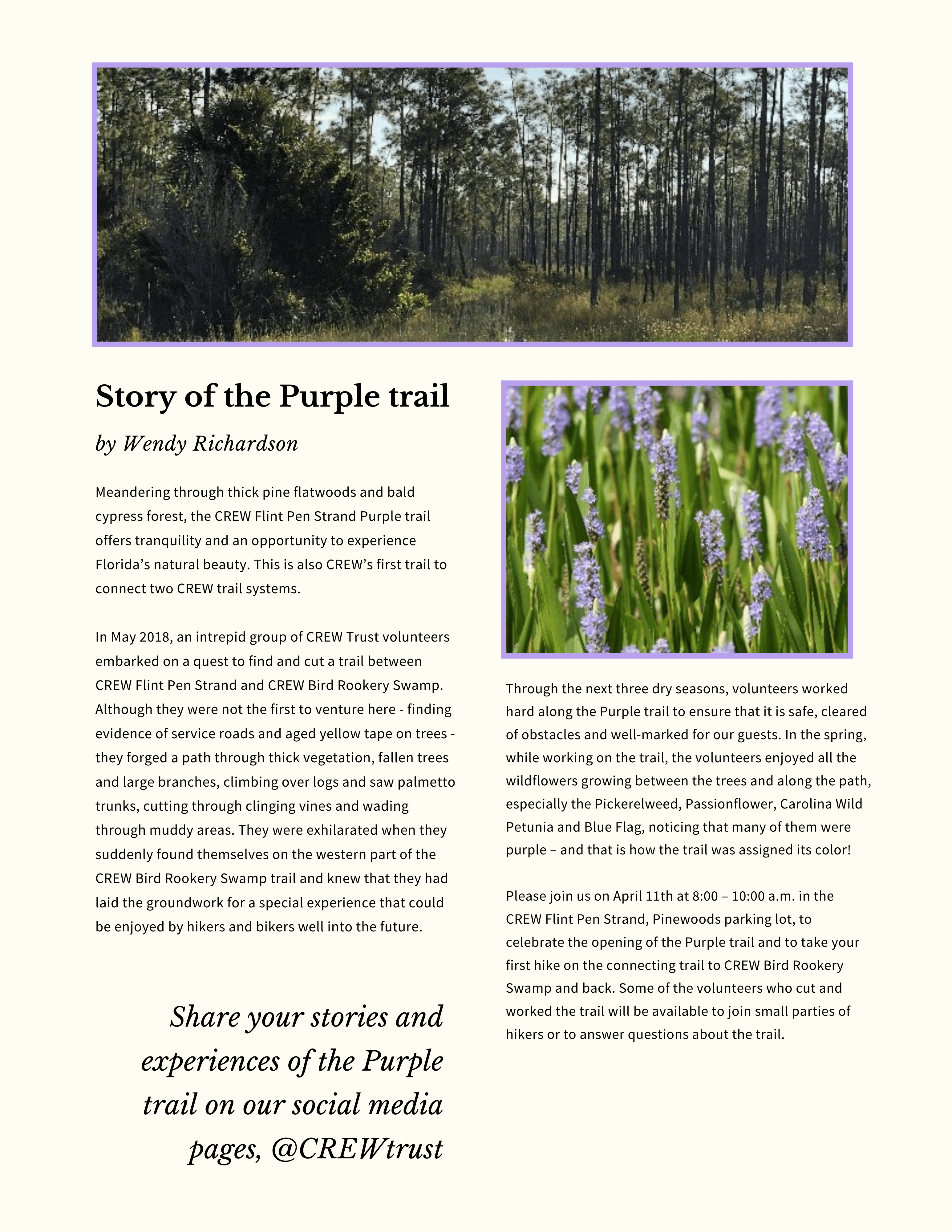 Purple Trail Connects CREW Flint Pen Strand to Bird Rookery Swamp ...