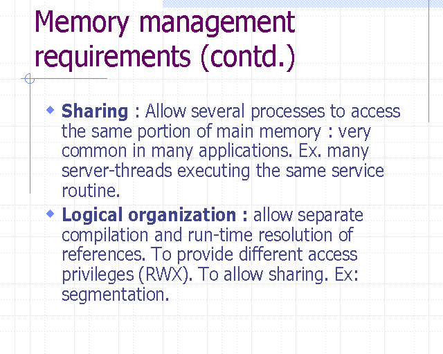 Memory management requirements (contd.)
