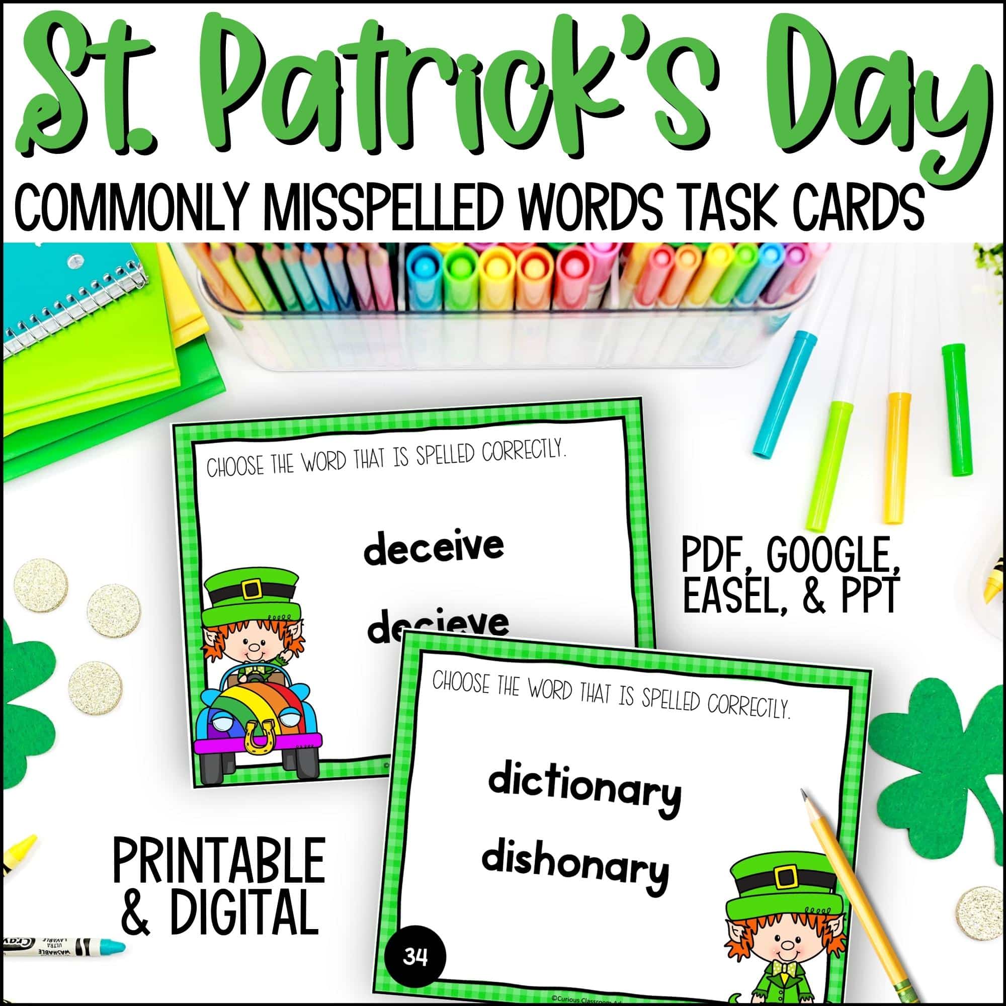 St. Patrick's Day Commonly Misspelled Words Task Cards - Curious ...