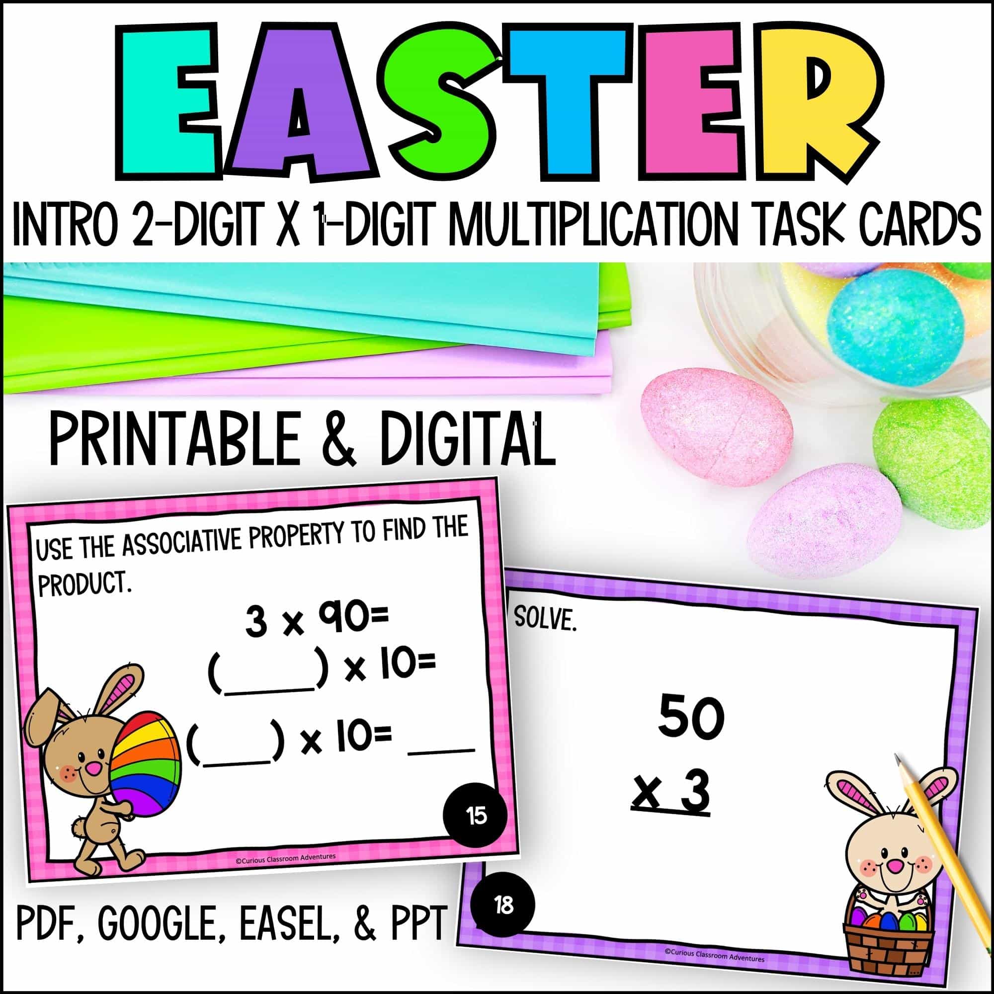 Easter Introducing 2-Digit by 1-Digit Multiplication task cards ...