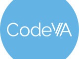A Logo For Code Virginia A Large Blue Circle With The Text Codeva In