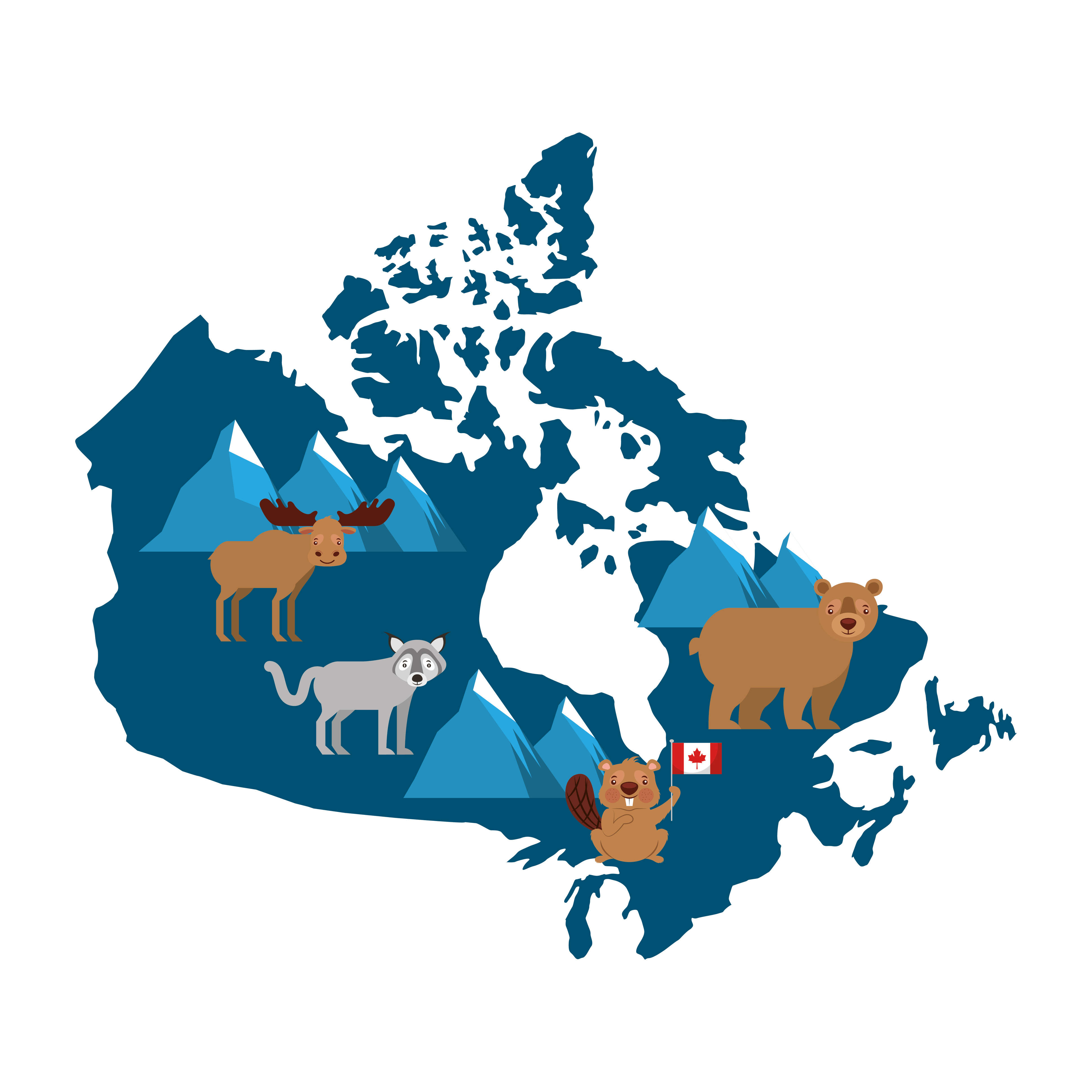 canadian map with wolf bear moose and beaver wildlife – Daniel Wiley ...