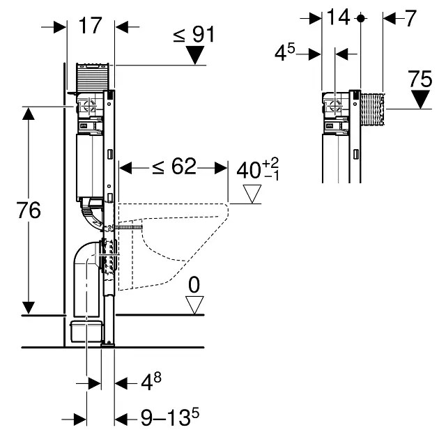 Geberit Duofix Voorwandmontage Voor Hangende Toiletten Hoogte 82 Cm
