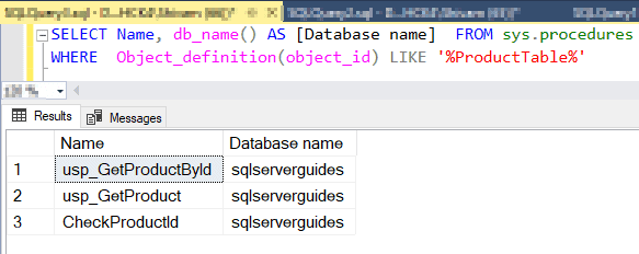How to search stored procedure in SQL Server