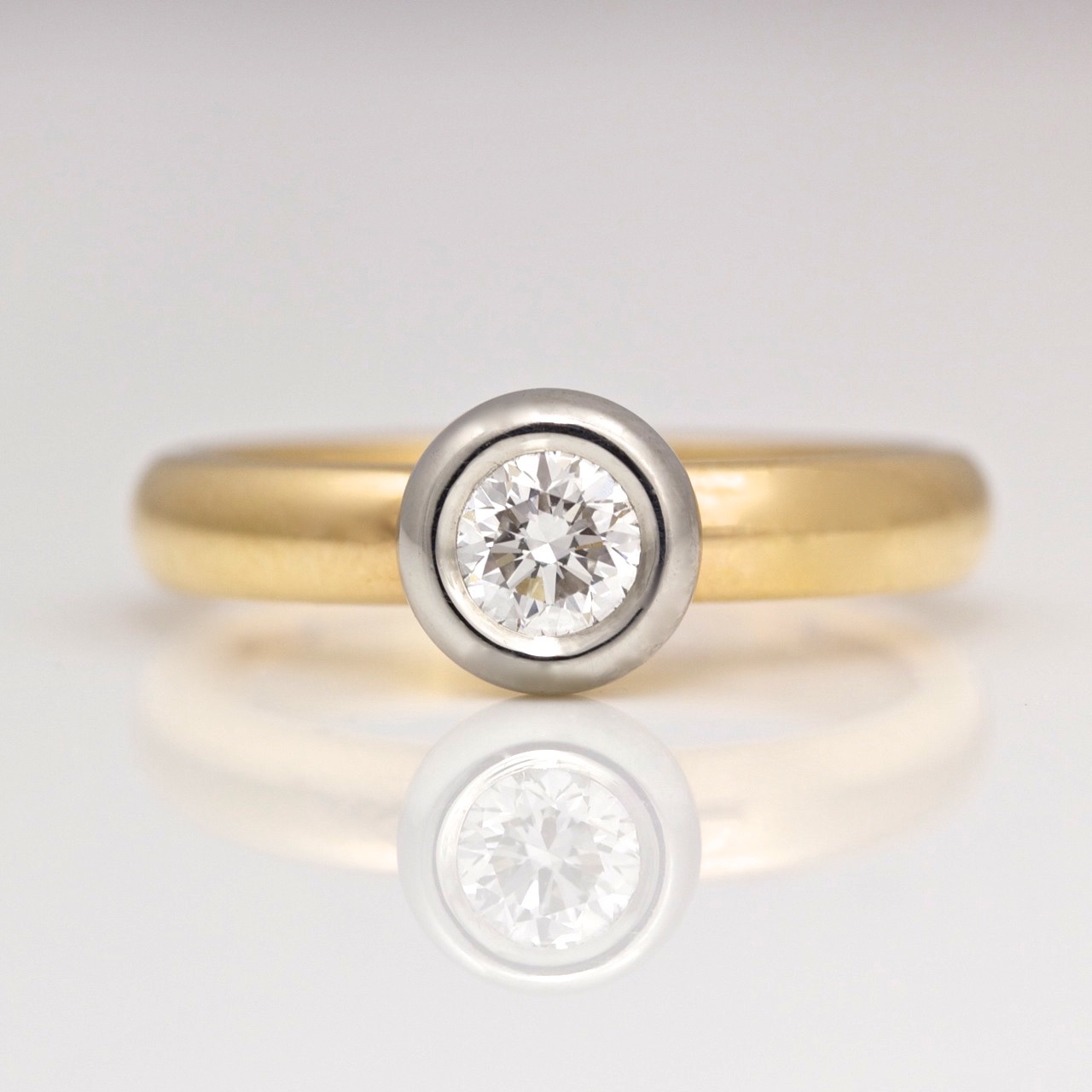 Diamond rub-over set in Platinum on rose gold engagement ring.