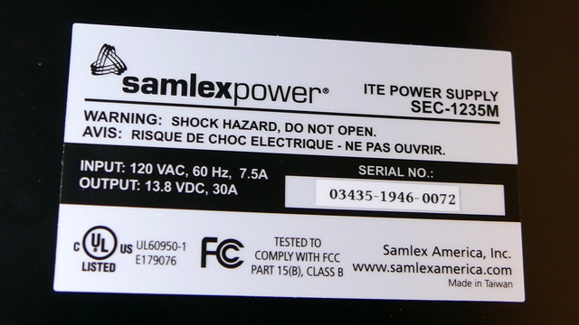 Samlex SEC-1235 Power Supply Manufacturer’s Markings and Certifications ...